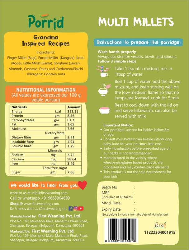 Multigrain-MultiMillets Trial Pack Combo Porridge Mixes – First Weaning