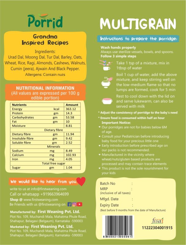 Multigrain-MultiMillets Trial Pack Combo Porridge Mixes – First Weaning